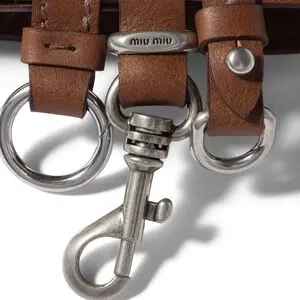 Miu Miu Leather Belt With Key Ring - Tobacco