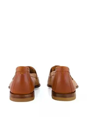 Santoni Leather Loafers With Woven Detailing - Brown