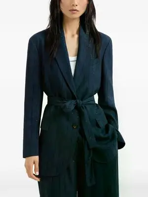Brunello Cucinelli Chalk Stripe Belted Blazer