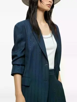 Brunello Cucinelli Chalk Stripe Belted Blazer