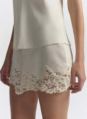 A.L.C. Pipa Satin And Lace Short - Cream/cream