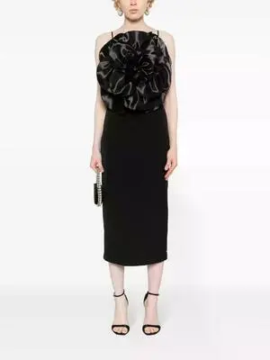 NISSA Floral-appliqué Dress - Black