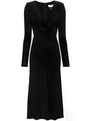 NISSA Floral-appliqué Ruched Gown