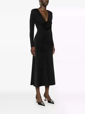 NISSA Floral-appliqué Ruched Gown