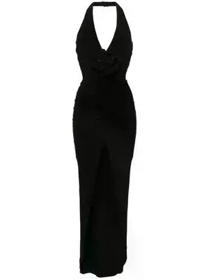 NISSA Floral-appliqué Ruched Gown