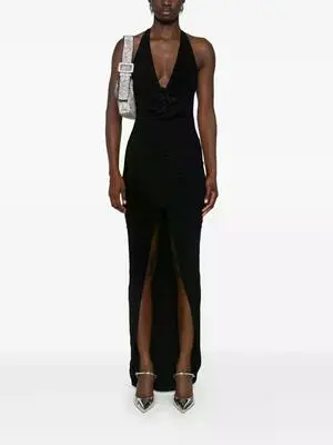 NISSA Floral-appliqué Ruched Gown