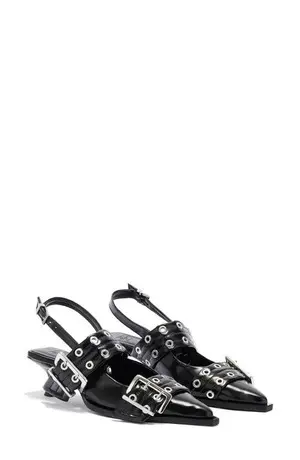 GANNI Pointed Toe Slingback Pumps - Black