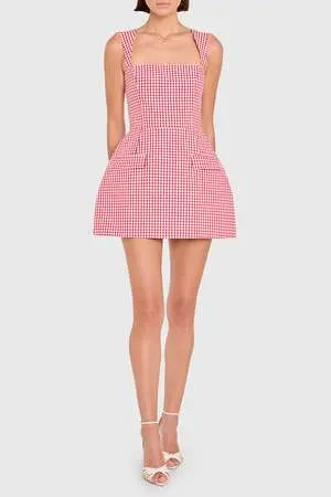 Amanda Uprichard Bethany Gingham Skort Romper - Red White