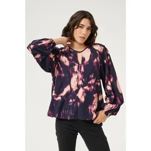 KAFFE Kadunora Cutout Neck Blouse - Purple Blurry