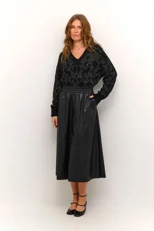 KAFFE Kamikka Faux Leather A-line Midi Skirt