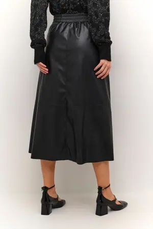 KAFFE Kamikka Faux Leather A-line Midi Skirt
