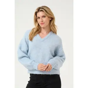 KAFFE Katrina V-neck Pullover - Celestial Blue Melange