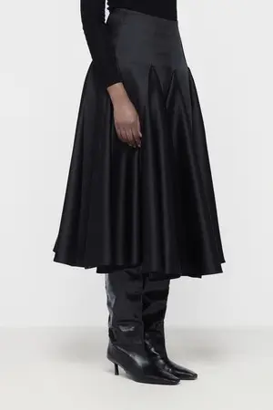 LEEM Flared Godet Midi Skirt