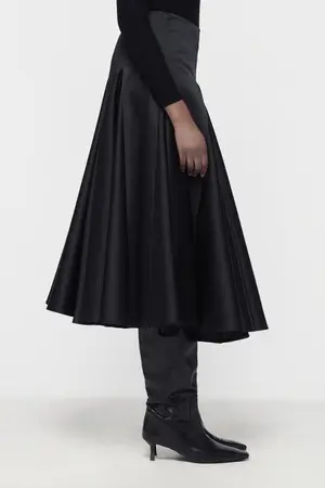 LEEM Flared Godet Midi Skirt