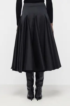 LEEM Flared Godet Midi Skirt