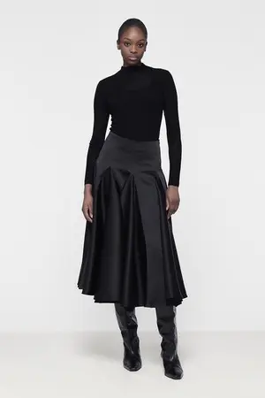 LEEM Flared Godet Midi Skirt