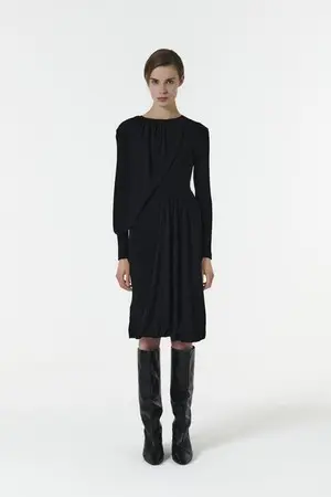 LEEM Knitted Midi Dress With Scarf Detail - Black