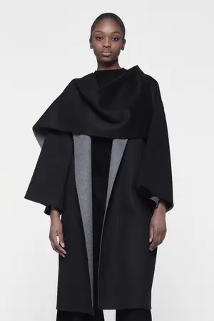 LEEM Reversible Wool-blend Cocoon Coat With Detachable Scarf