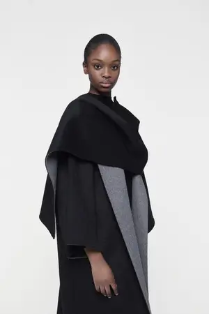 LEEM Reversible Wool-blend Cocoon Coat With Detachable Scarf