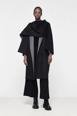 LEEM Reversible Wool-blend Cocoon Coat With Detachable Scarf