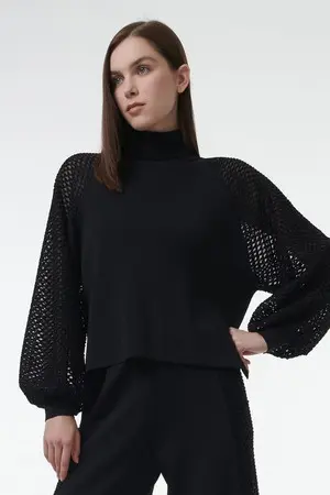 LEEM Mesh Sleeve Knitted Sweater