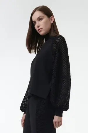 LEEM Mesh Sleeve Knitted Sweater