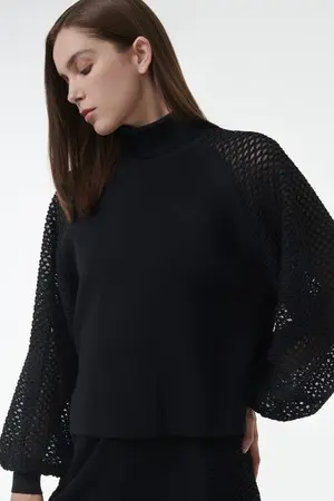 LEEM Mesh Sleeve Knitted Sweater
