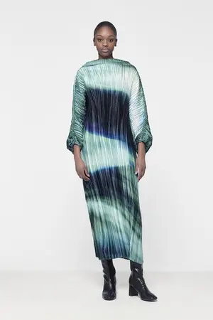 LEEM Printed Plisse Batwing Maxi Dress - Green