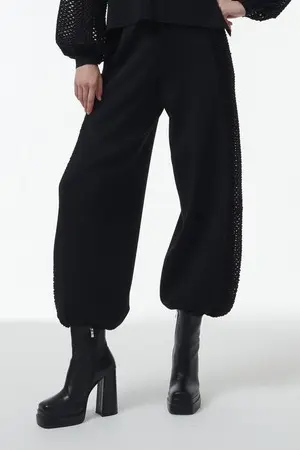 LEEM Mesh Detail Knit Harem Trousers - Black