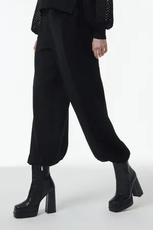 LEEM Mesh Detail Knit Harem Trousers