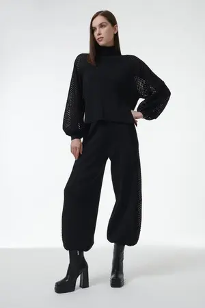 LEEM Mesh Detail Knit Harem Trousers