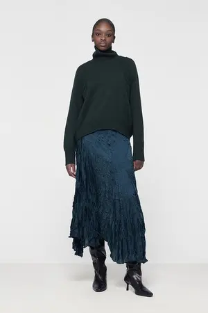 LEEM Asymmetric Plisse Maxi Skirt