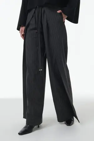 LEEM Pinstriped Wide-leg Trousers