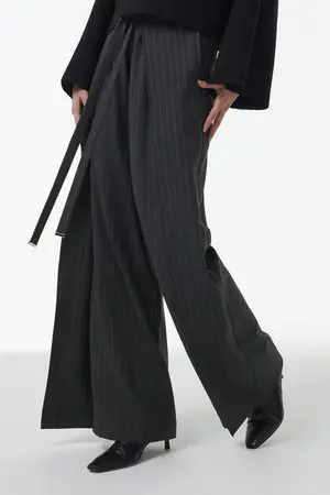 LEEM Pinstriped Wide-leg Trousers
