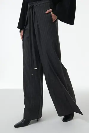 LEEM Pinstriped Wide-leg Trousers