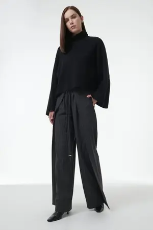 LEEM Pinstriped Wide-leg Trousers