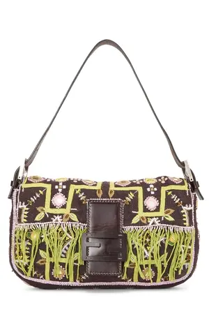 Fendi Canvas Embellished Baguette