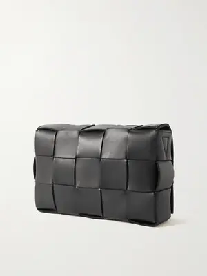Bottega Veneta Cassette Medium Intrecciato Leather Shoulder Bag - Black