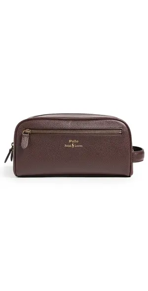 Polo Ralph Lauren Pebbled Leather Shave Kit Pouch - Dark Brown