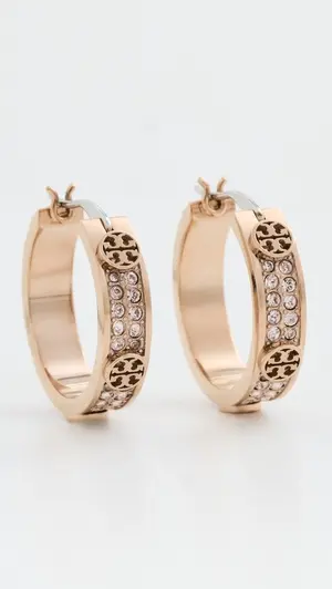 Tory Burch Small Icon Pave Hoop Earrings