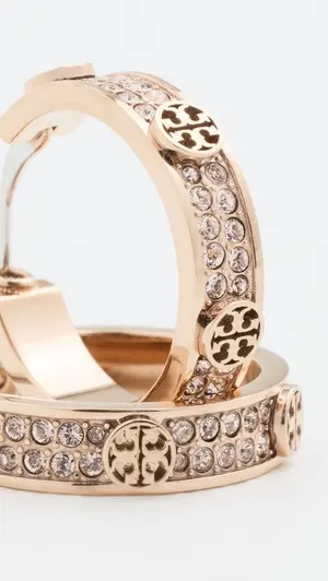 Tory Burch Small Icon Pave Hoop Earrings