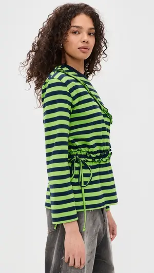 DAMSON MADDER Striped Ruffle Long Sleeve Tee
