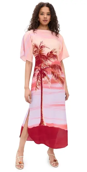 Hemant & Nandita Boat Neck Palm Tree Print Maxi Dress - Multi
