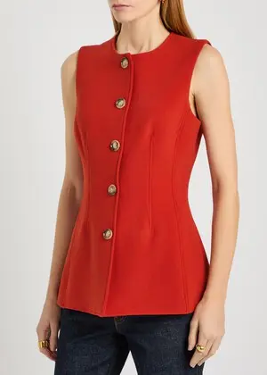 Veronica Beard Jessup Darted Tailored Vest - Red