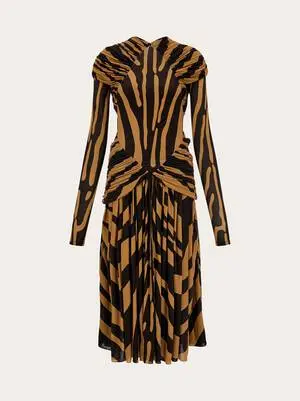 FERRAGAMO Jersey Dress With Zebra Print And Ruching