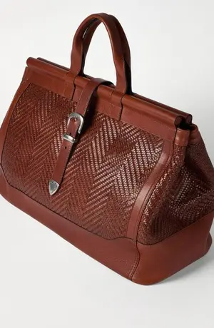 Brunello Cucinelli Braided Leather And Cowhide Bag - Cognac