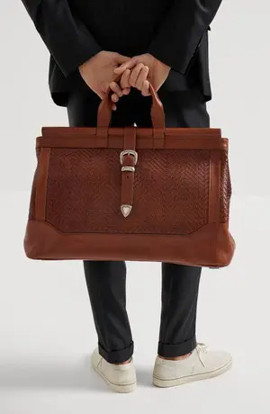 Brunello Cucinelli Braided Leather And Cowhide Bag - Cognac