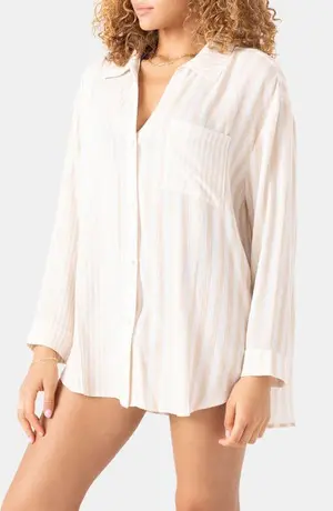 Roxy Stripe Out Oversize Cover-up Shirt