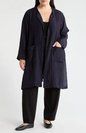 Eileen Fisher Micropleat Collarless Jacket