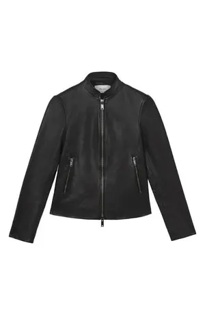 REISS Allie Leather Jacket - Black